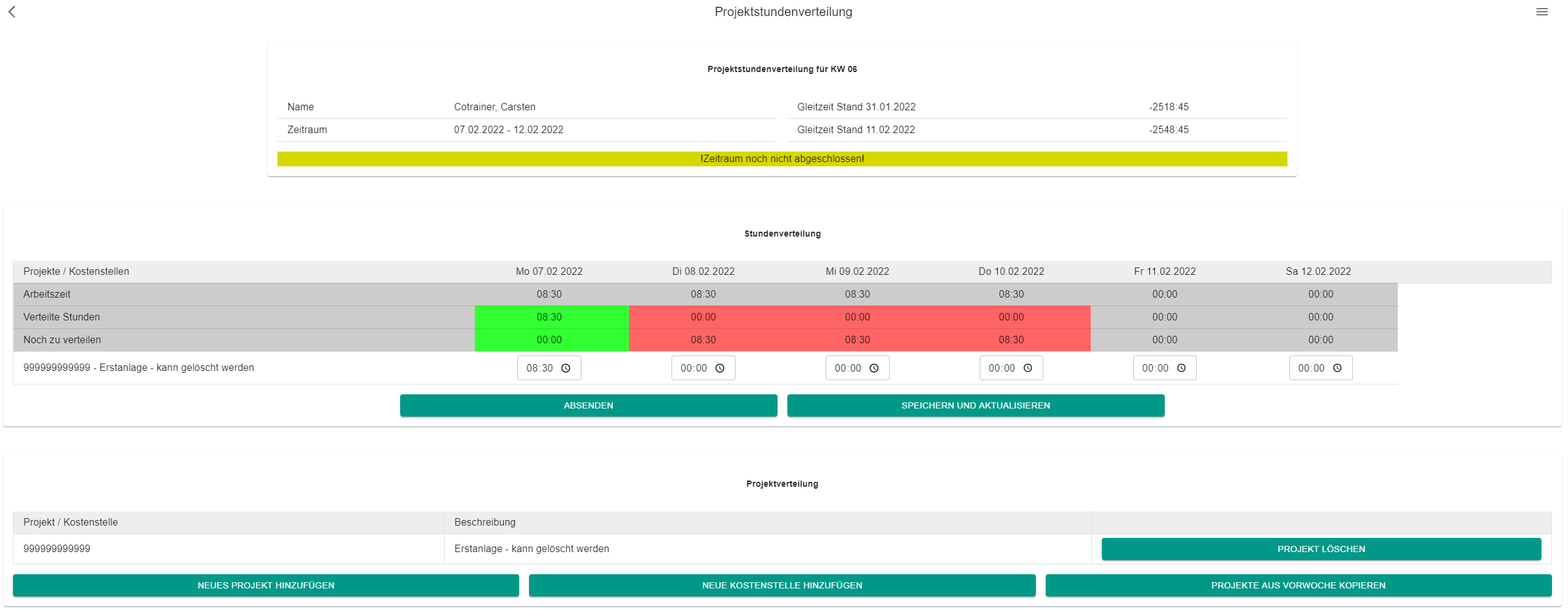 Projektstundenverteilung - Verteilung von Stunden